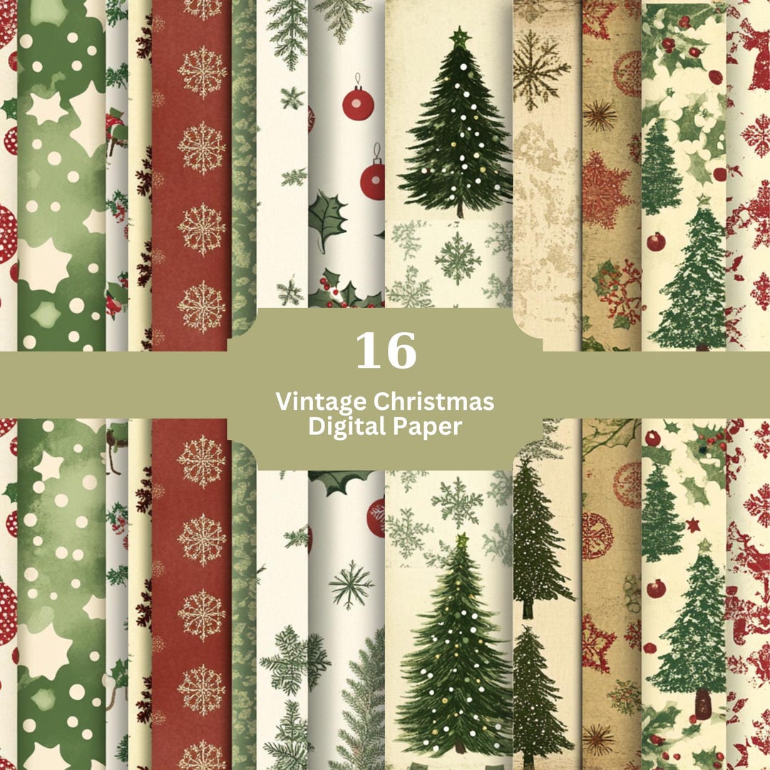 Vintage Christmas Digital Paper, Digital Paper Pack, Printable ...