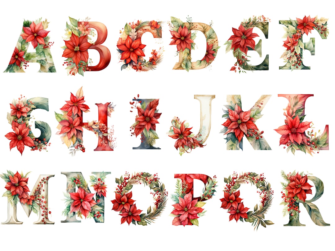 Christmas Flower Alphabet, Poinsettia Letters Png, Alphabet Png ...