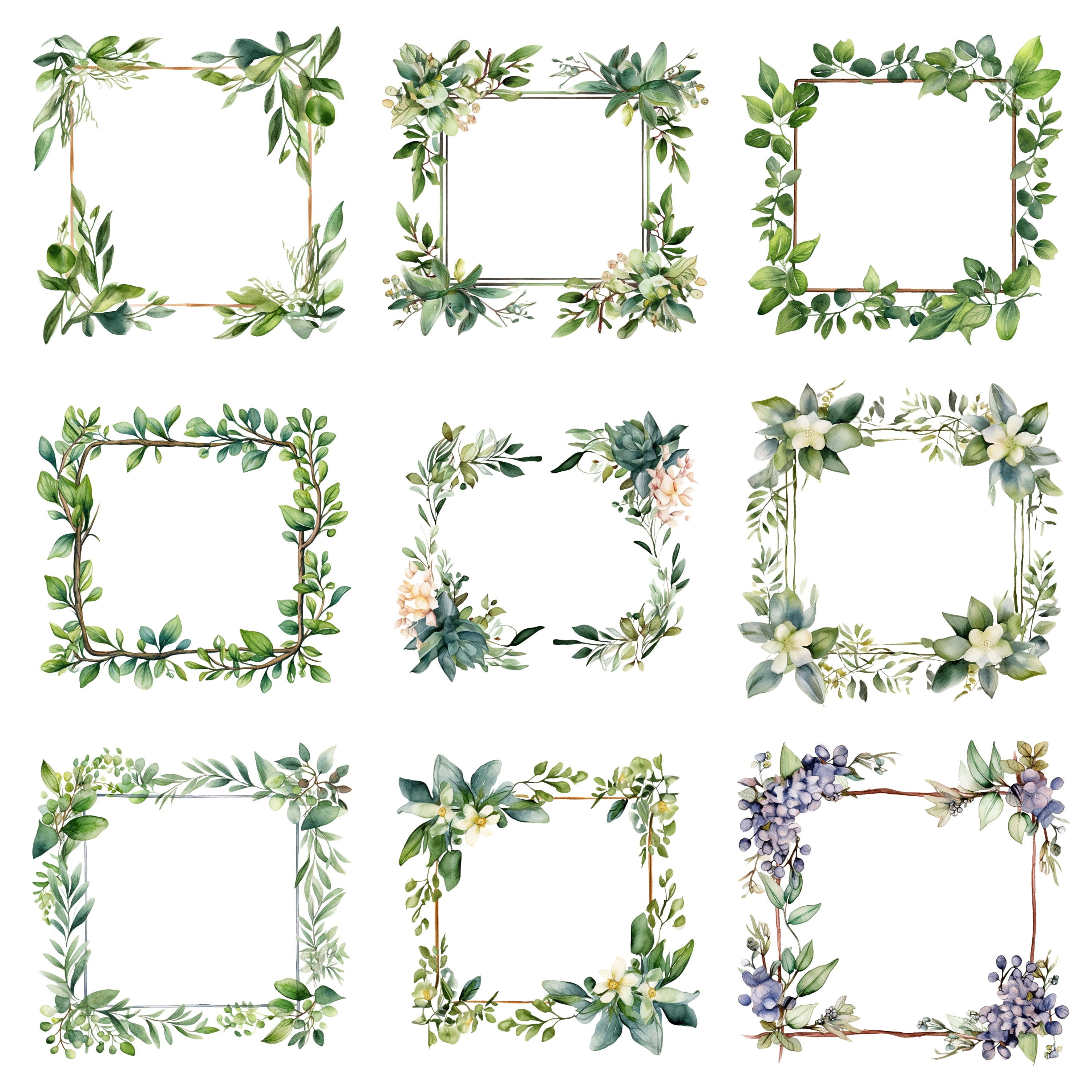 Watercolor Bush Frames Clipart PNG Digital Files on - Etsy