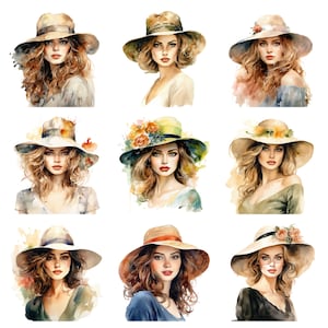 Watercolor Women With Hats Clipart, Stylish Women, PNG Digital Files on ...