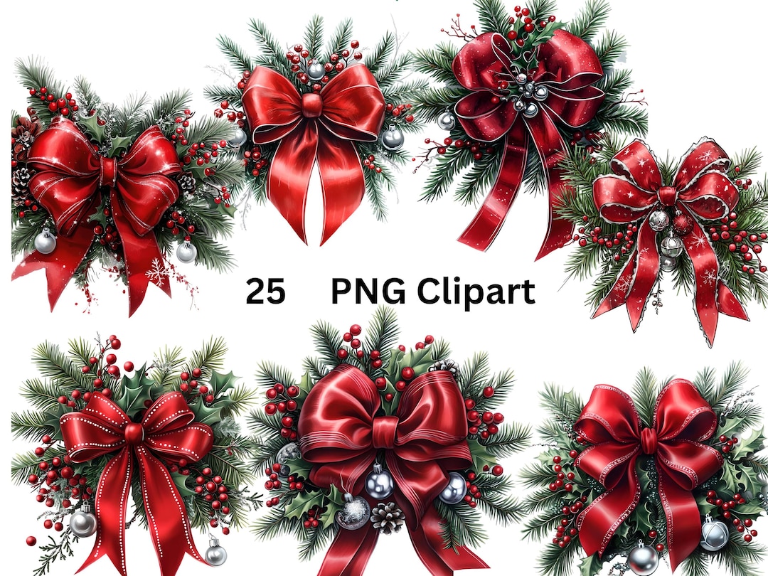 25 Christmas Ribbons Clipart, Christmas Clipart, PNG Individual Images ...