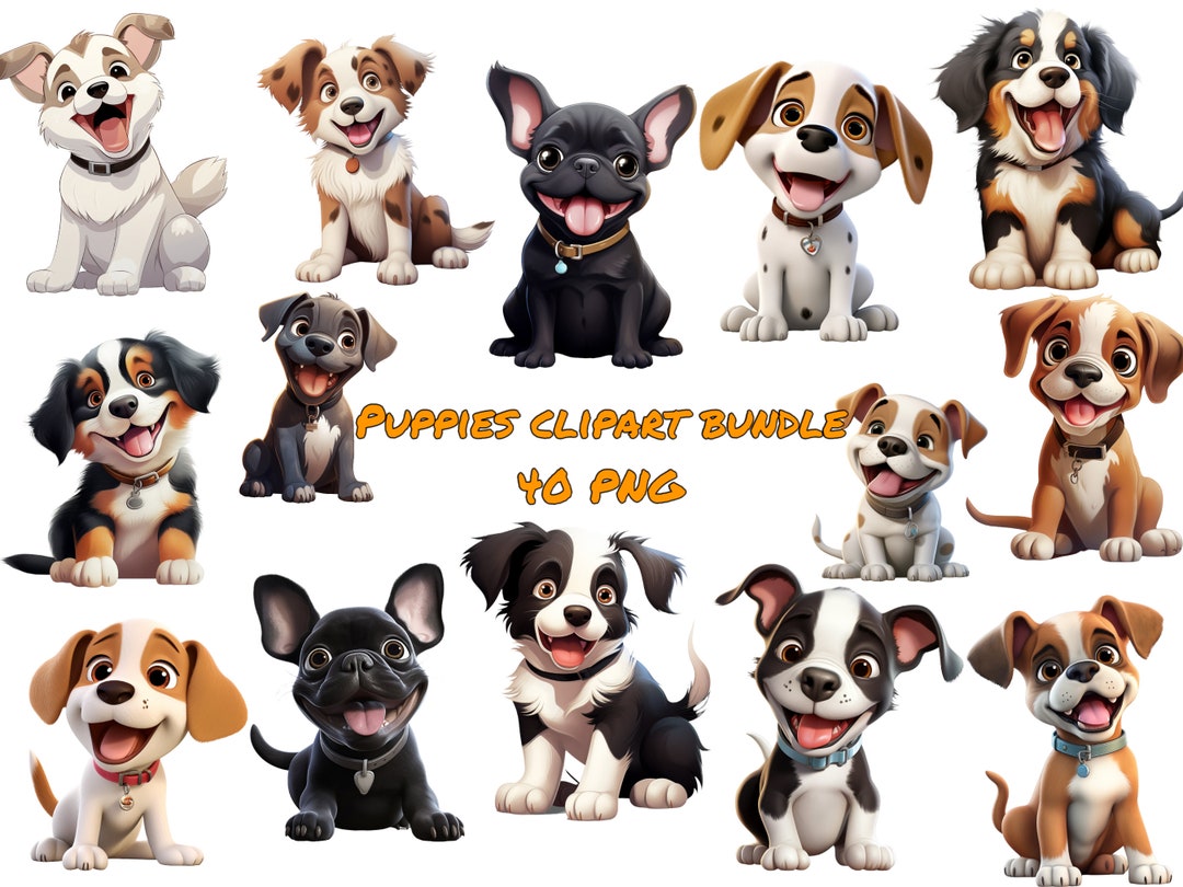 Puppies Clipart Bundle, PNG Digital Files on Transparent Background ...