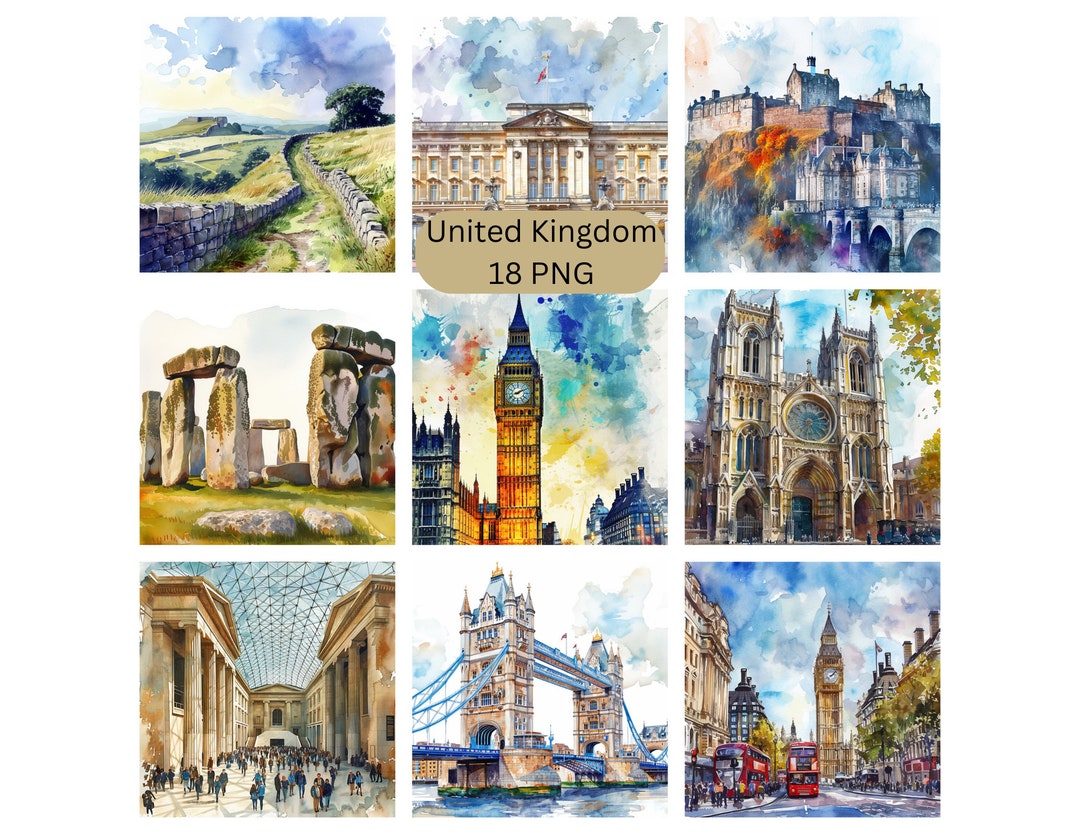 Watercolor United Kingdom Clipart, PNG Individual Images on Transparent ...