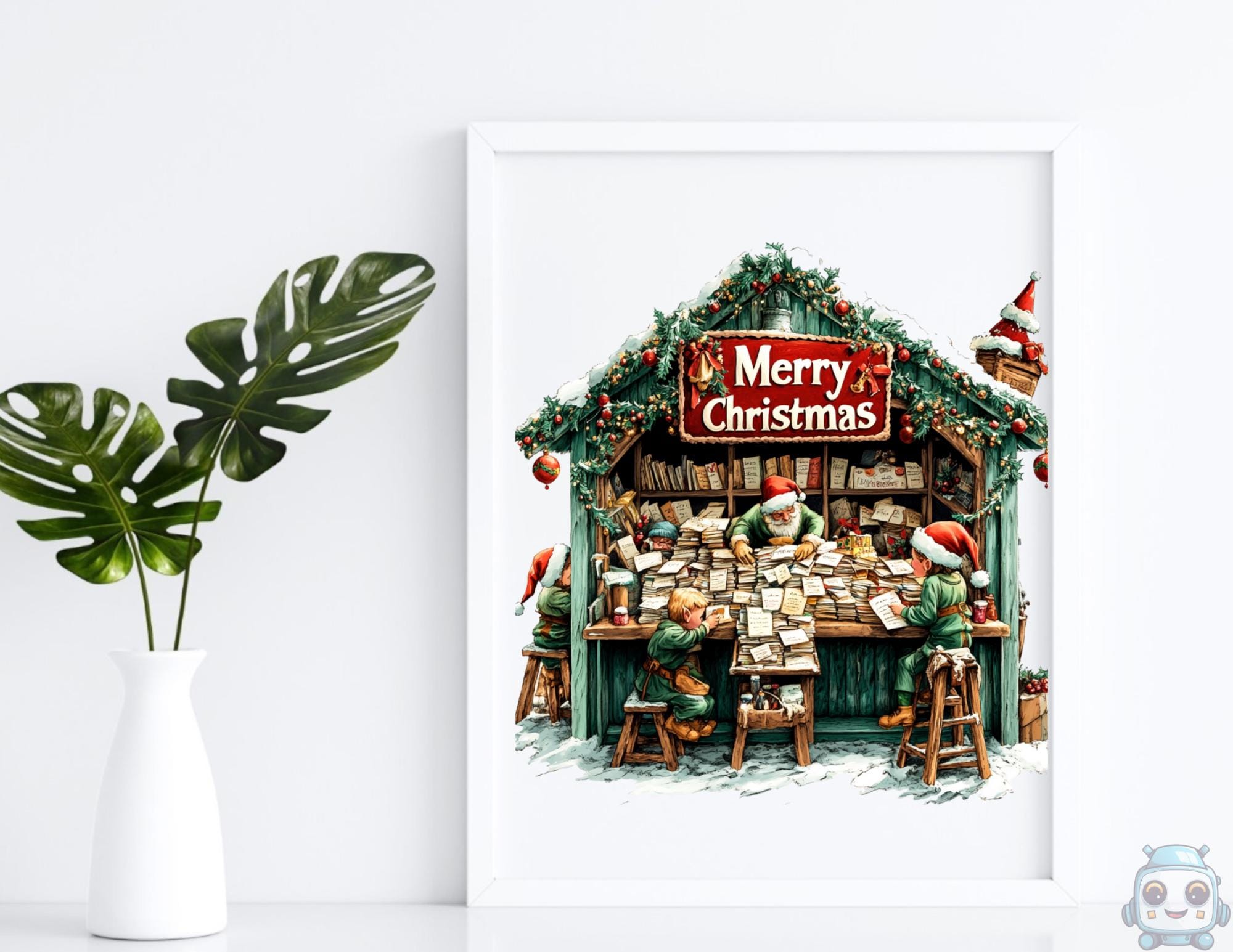 27 Santa's Mailroom With Merry Christmas Sign Watercolor Clipart ...