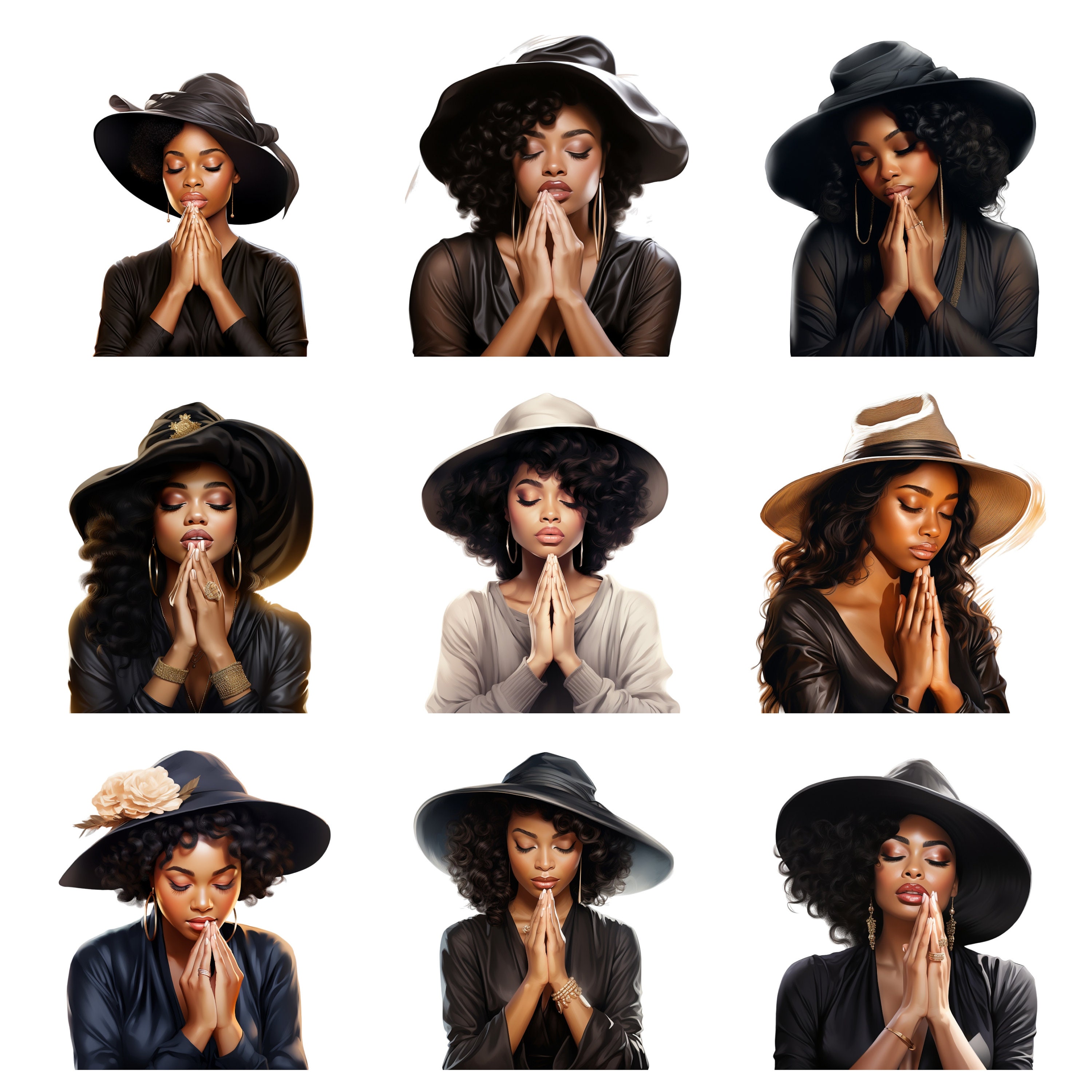 Watercolor 34 Praying Sisters Clipart, Women of Color, Church Hat ...