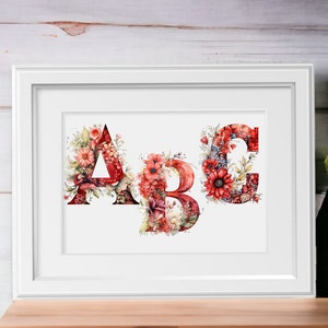 Watercolor Floral Red Alphabet Clipart , Floral Alphabet, Transparent ...