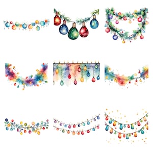 Watercolor Christmas Lights Clipart, PNG Digital Files on Transparent ...