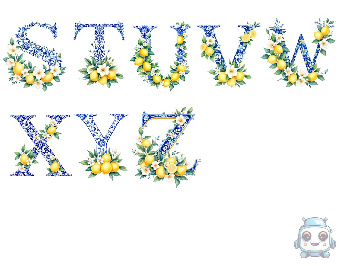 Lemon Floral Alphabet , Letters Png, Alphabet Png, Instant Download for ...