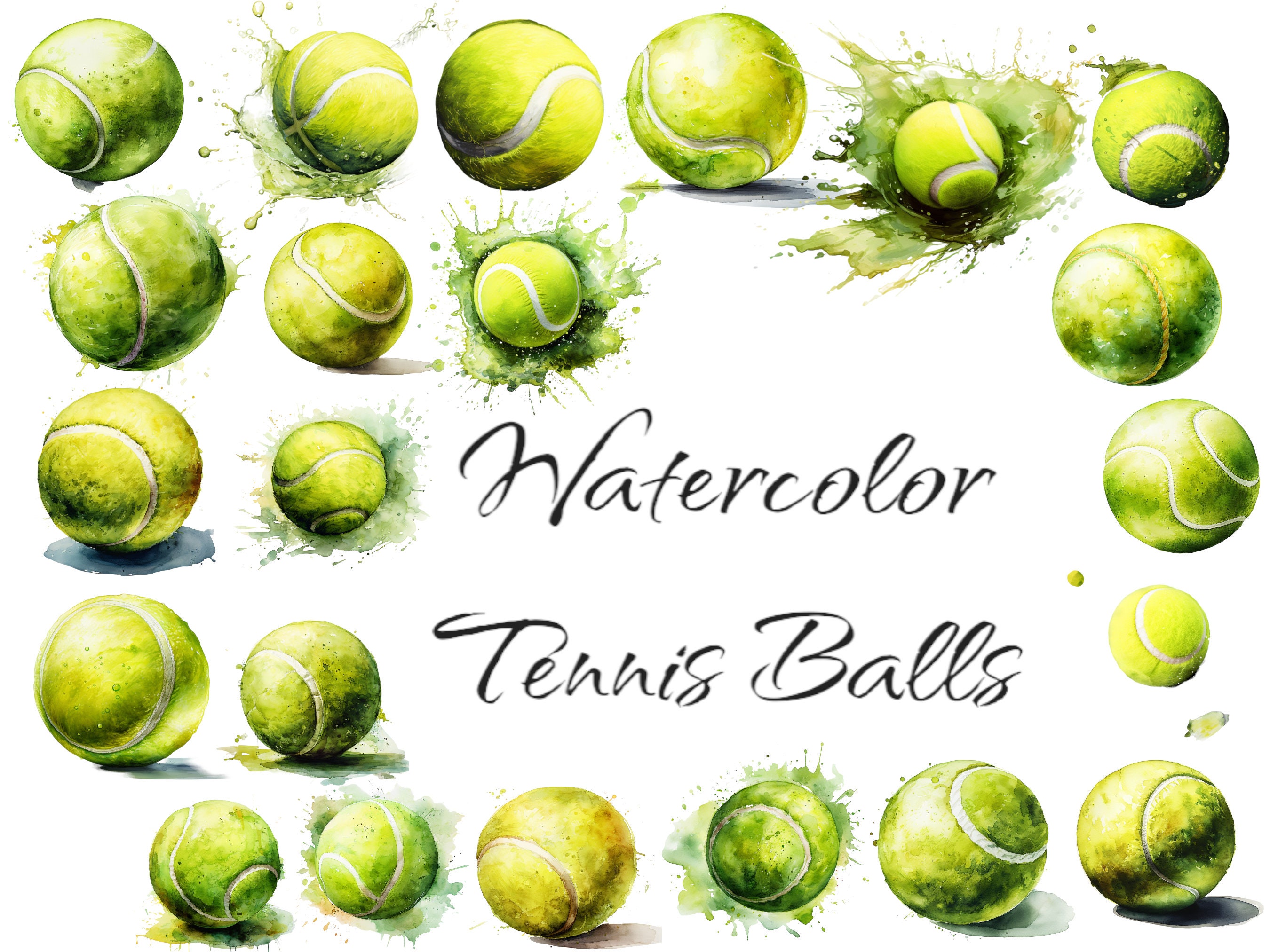 Watercolor Tennis Balls Clipart PNG Digital Files on - Etsy