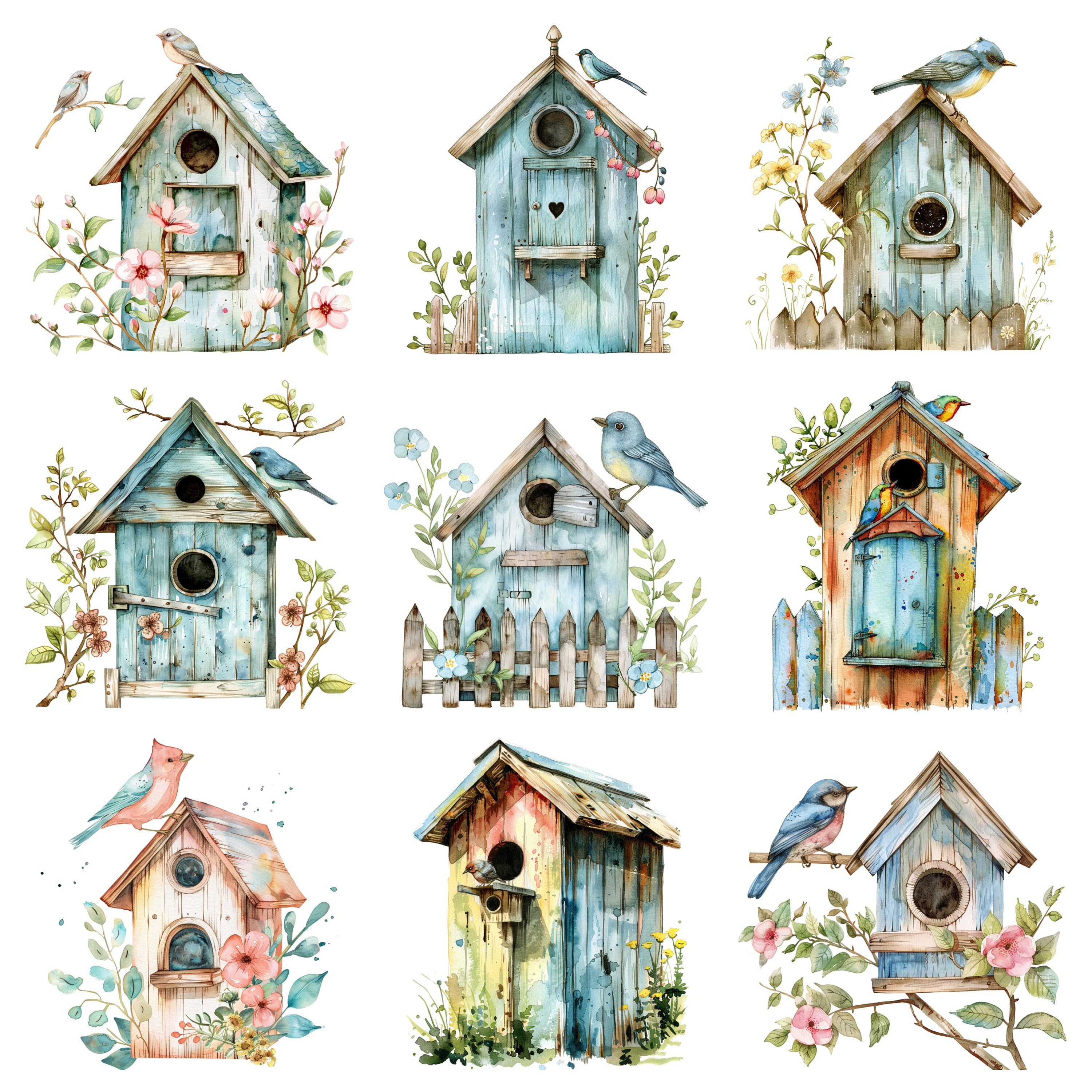 35 Watercolor Birdhouse Clipart, PNG Individual Images on Transparent ...