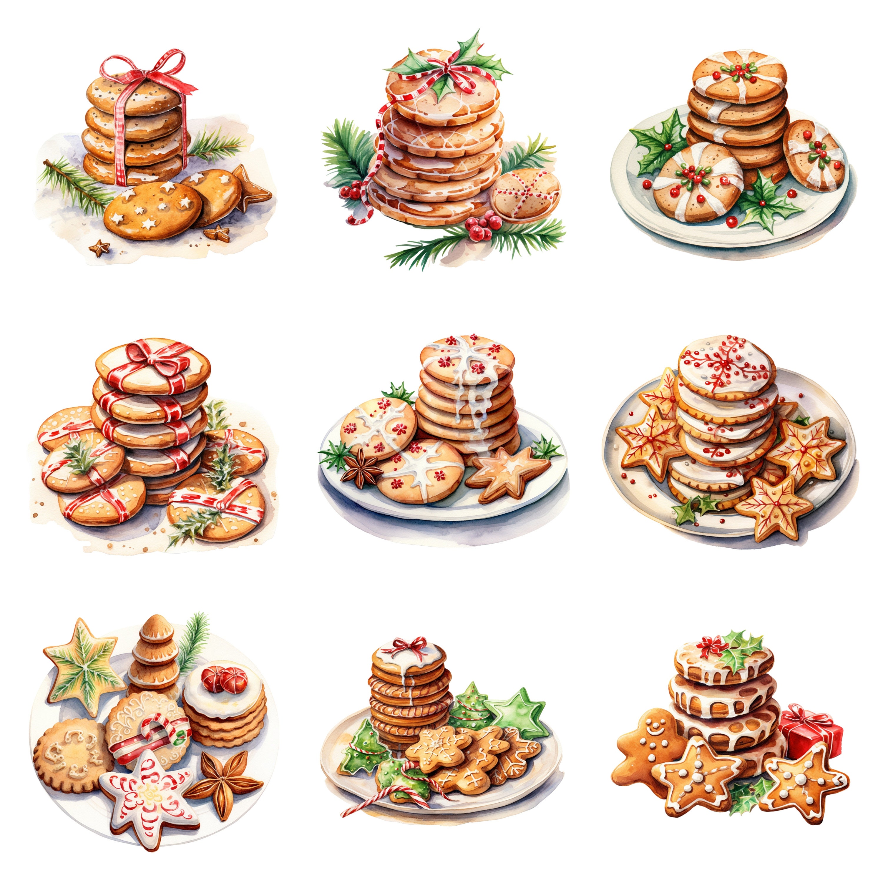 Watercolor Christmas Cookies Clipart PNG Digital Files on - Etsy