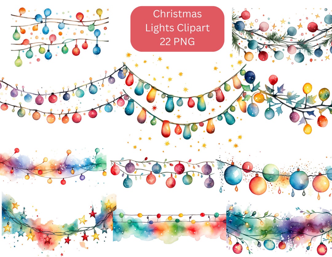 Watercolor Christmas Lights Clipart, PNG Digital Files on Transparent ...
