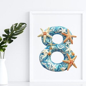 Watercolor Starfish Numbers Clipart, Transparent Background, High ...