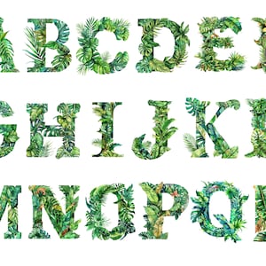 Watercolor Leaves Tropical Alphabet, Graphics in PNG Format Instant ...