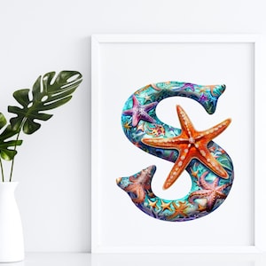 Watercolor Starfish Alphabet Clipart, Transparent Background, High ...