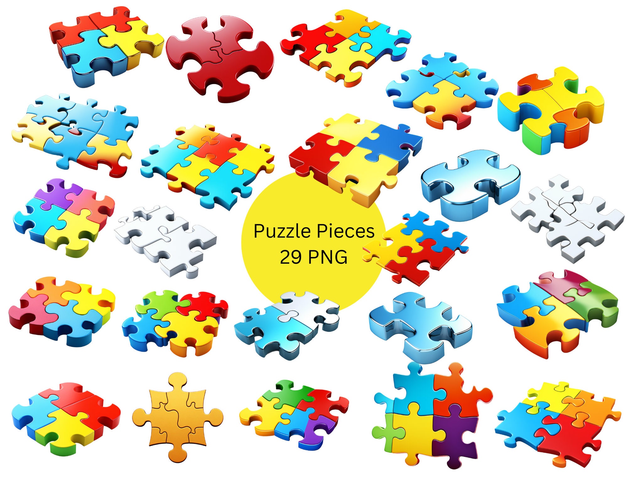 Puzzle Pieces Clipart PNG Digital Files on a Transparent - Etsy