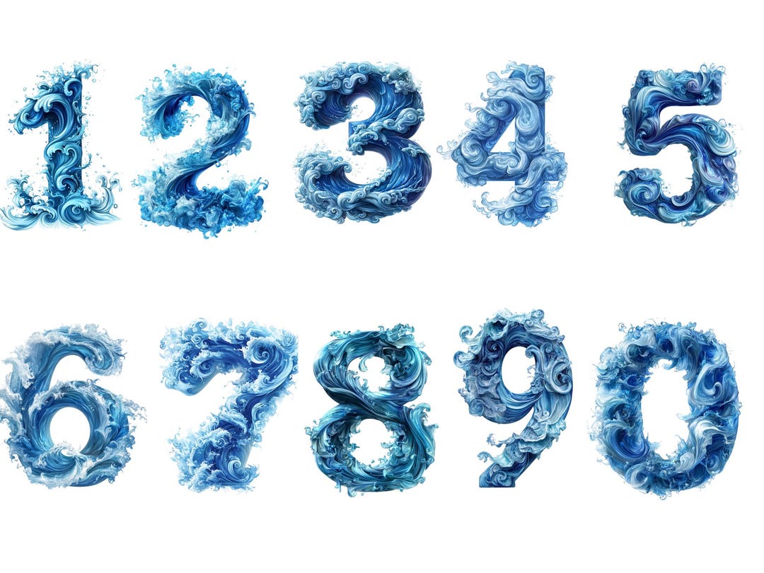 Ocean Wave Numbers PNG Clipart | Water-themed Decorative Numbers ...