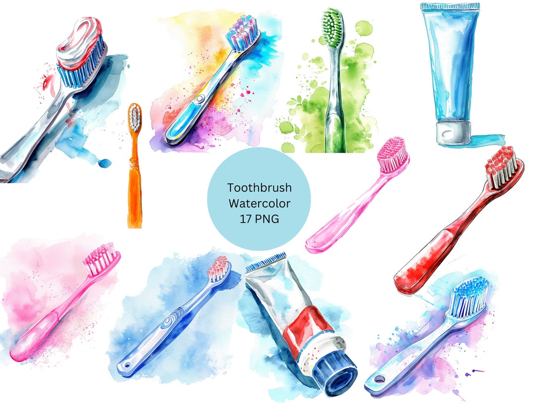 Watercolor Toothbrush Clipart, PNG Individual Images on Transparent ...