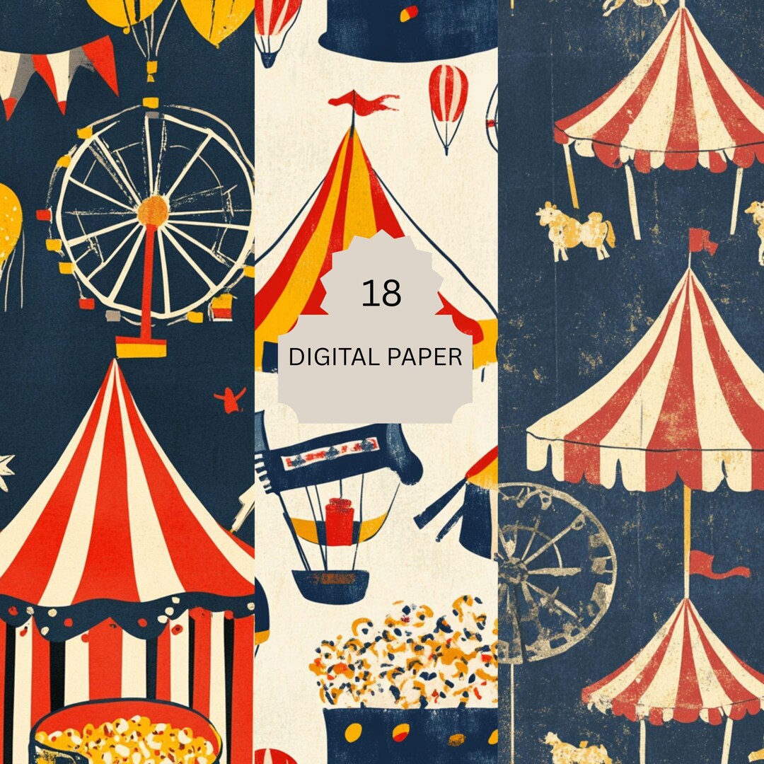 Carnival Digital Paper Pack – 18 Vintage Circus and Fairground ...