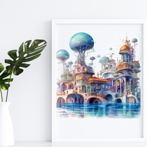 32 Underwater Cities Watercolor Clipart, Science Fiction Clipart, PNG ...