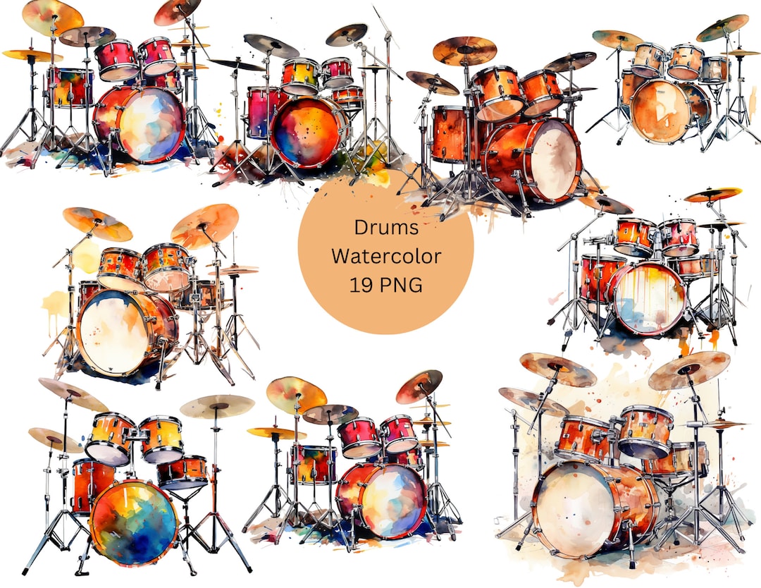 Watercolor Drums Clipart, PNG Digital Files on Transparent Background ...