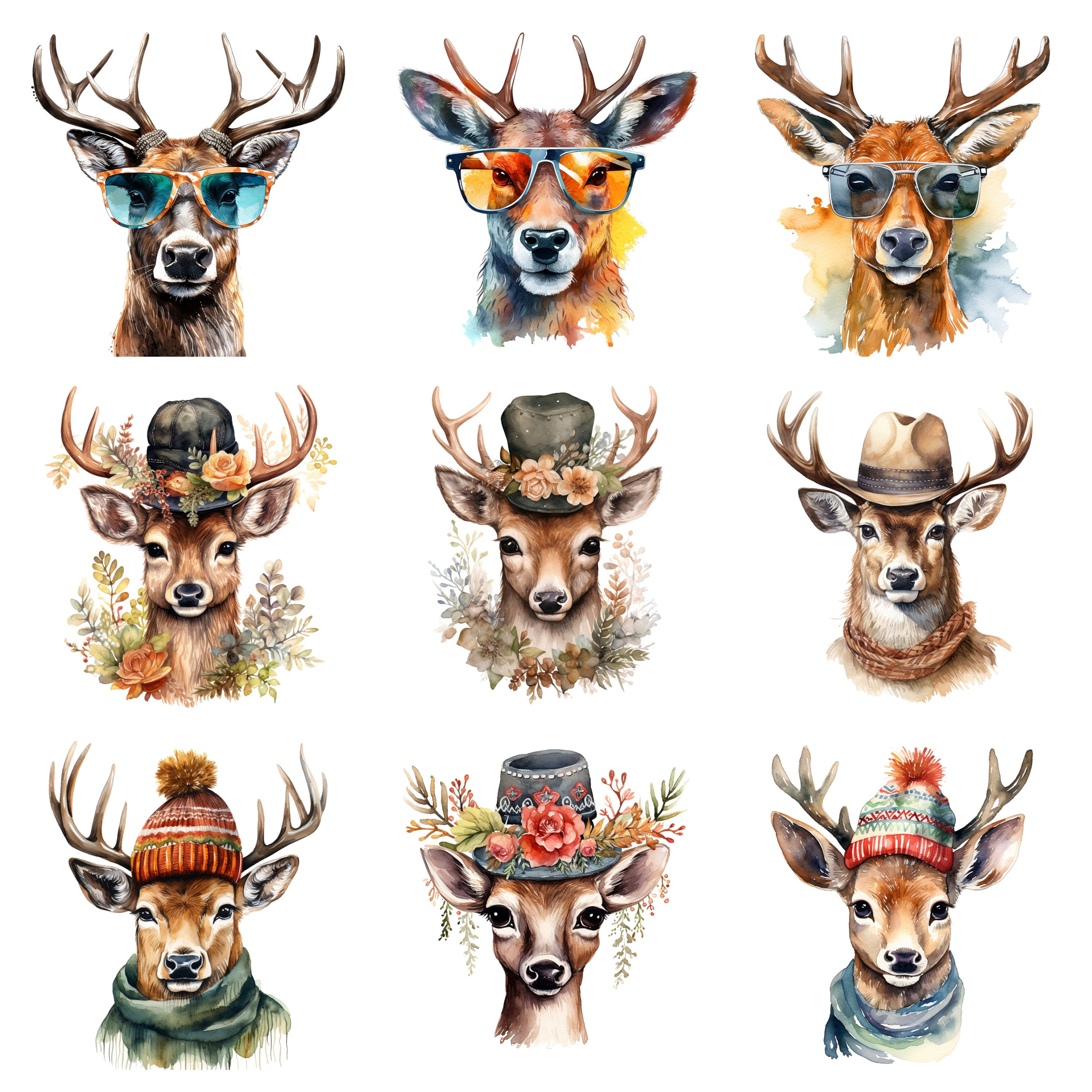 Watercolor Deer Clipart PNG Digital Files on Transparent - Etsy