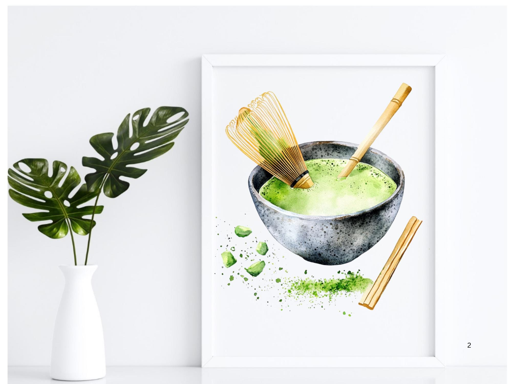 32 Matcha Tea Watercolor Clipart, PNG Digital Files on Transparent ...
