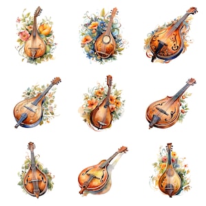 Watercolor Mandolins Clipart, PNG Digital Files on Transparent ...