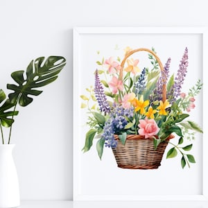 37 Spring Flowers Basket Watercolor Clipart, Floral Clipart, PNG ...
