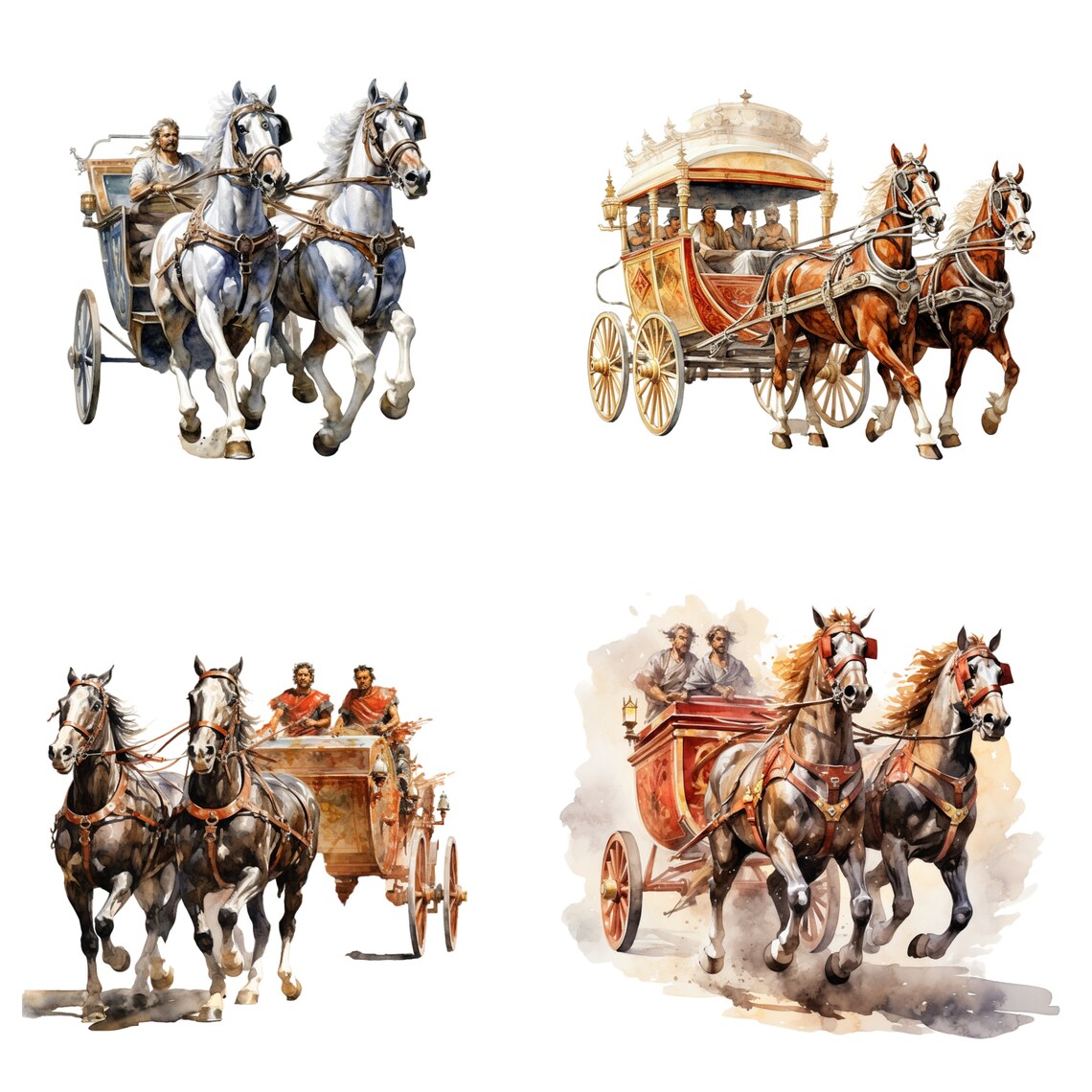22 Roman Chariots Watercolor Clipart, Chariots Clipart, PNG Individual ...
