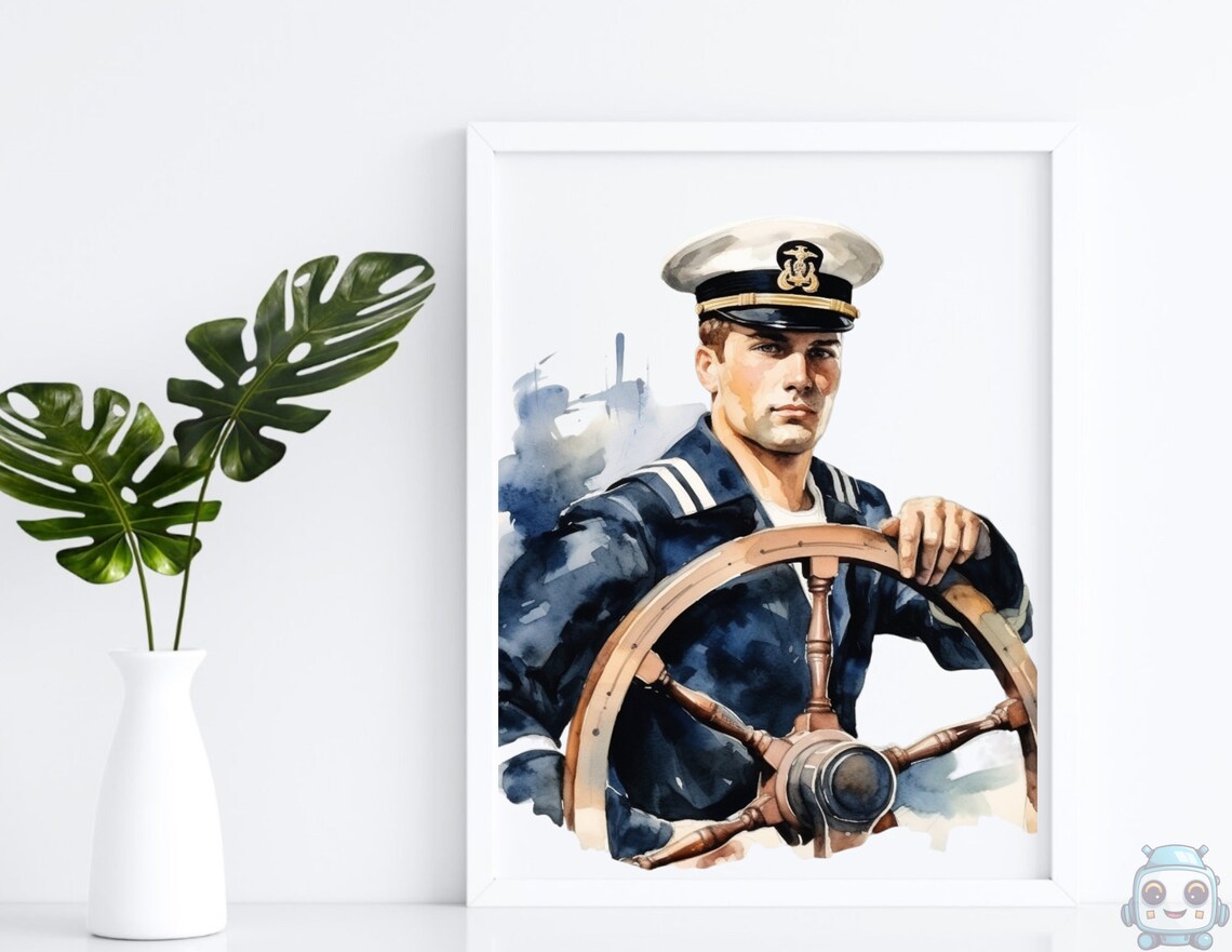 20 Sailors Watercolor Clipart, Nautical Clipart, PNG Individual Images ...