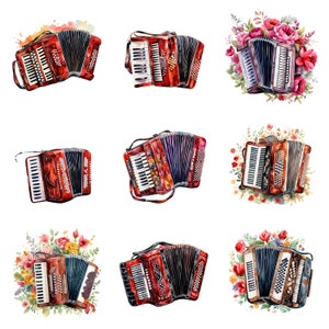 Watercolor Accordions Clipart, PNG Digital Files on Transparent ...