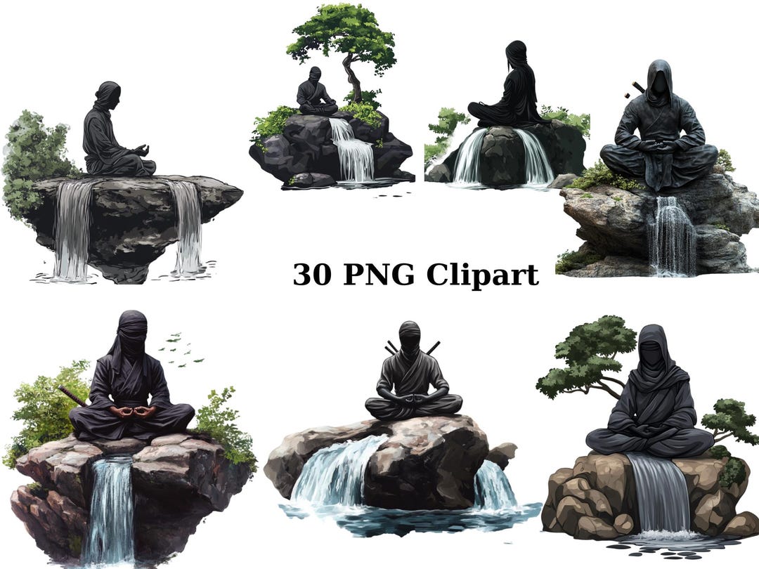 30 Ninja Meditating Clipart, Ninja Clipart, PNG Individual Images on ...