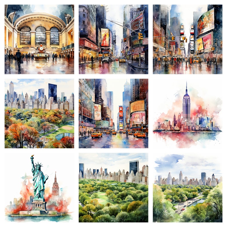 Watercolor New York City Clipart PNG Digital Files on White - Etsy