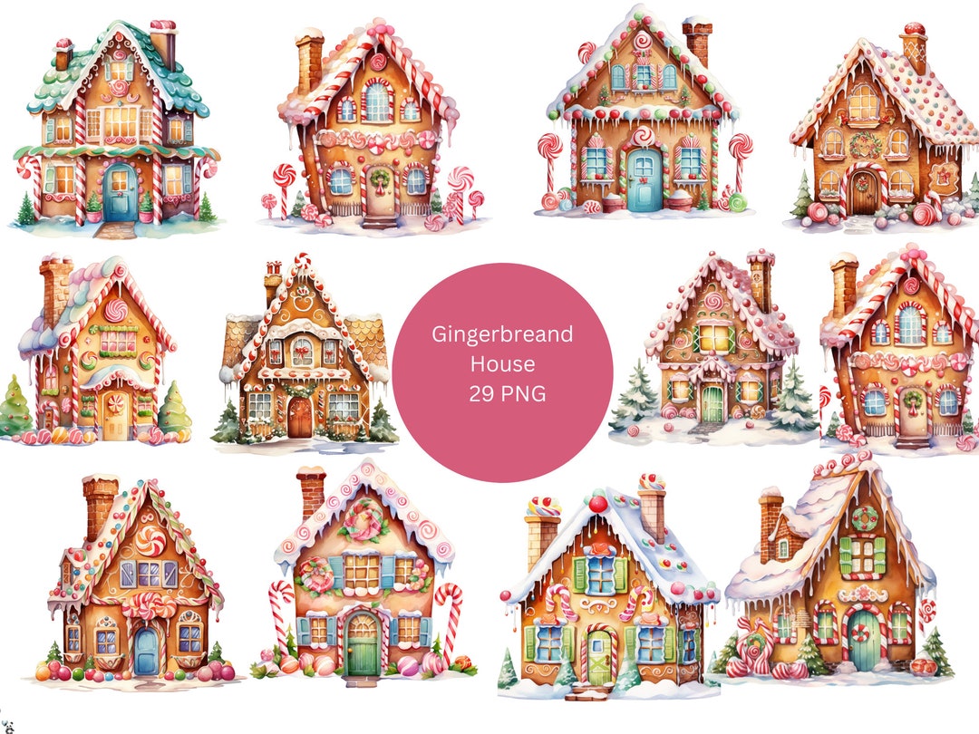 29 Gingerbread Houses Watercolor Clipart, Christmas Clipart, PNG ...