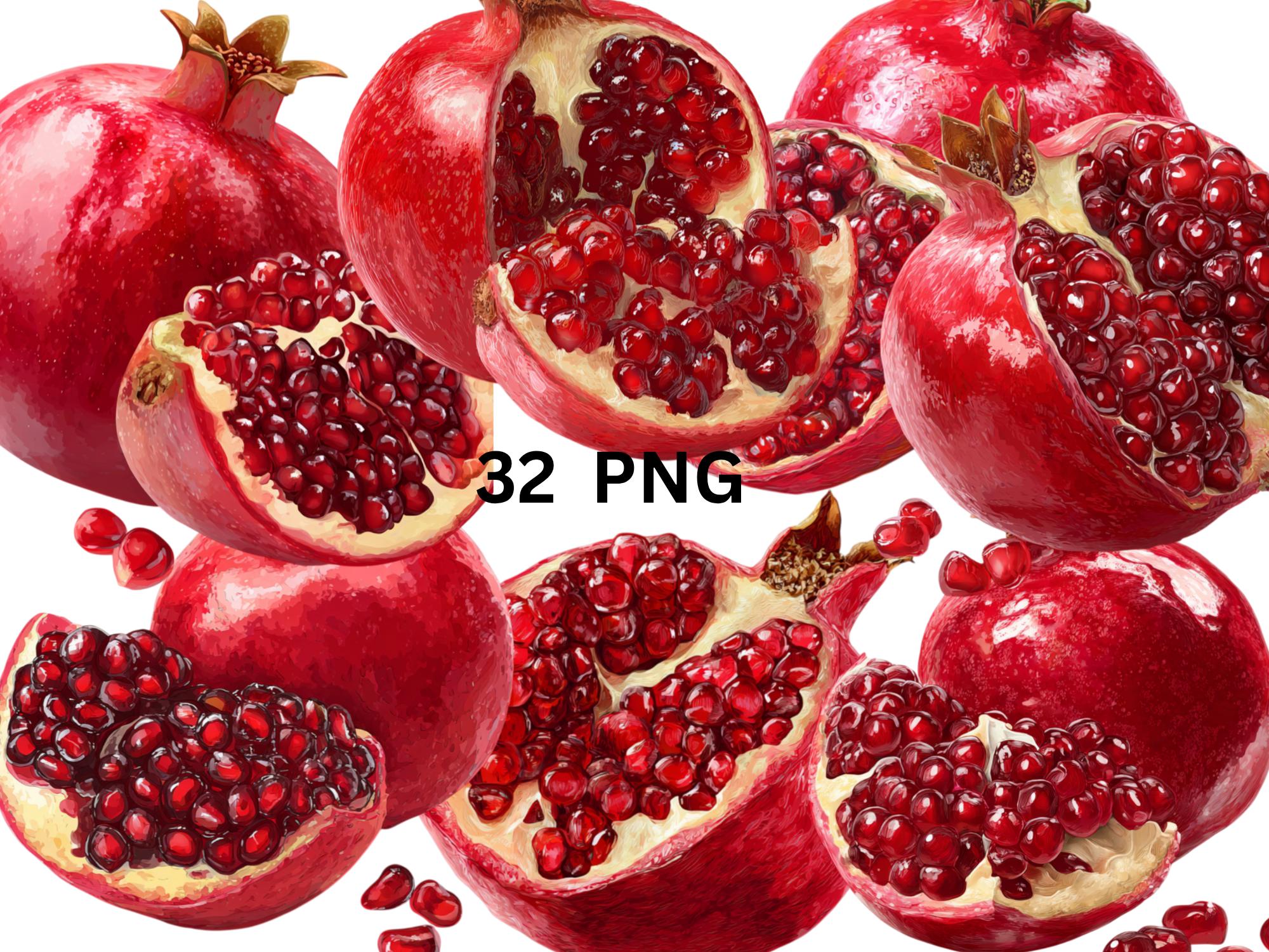 32 Pomegranate Clipart Set, Fresh Pomegranate Png,digital Realistic ...