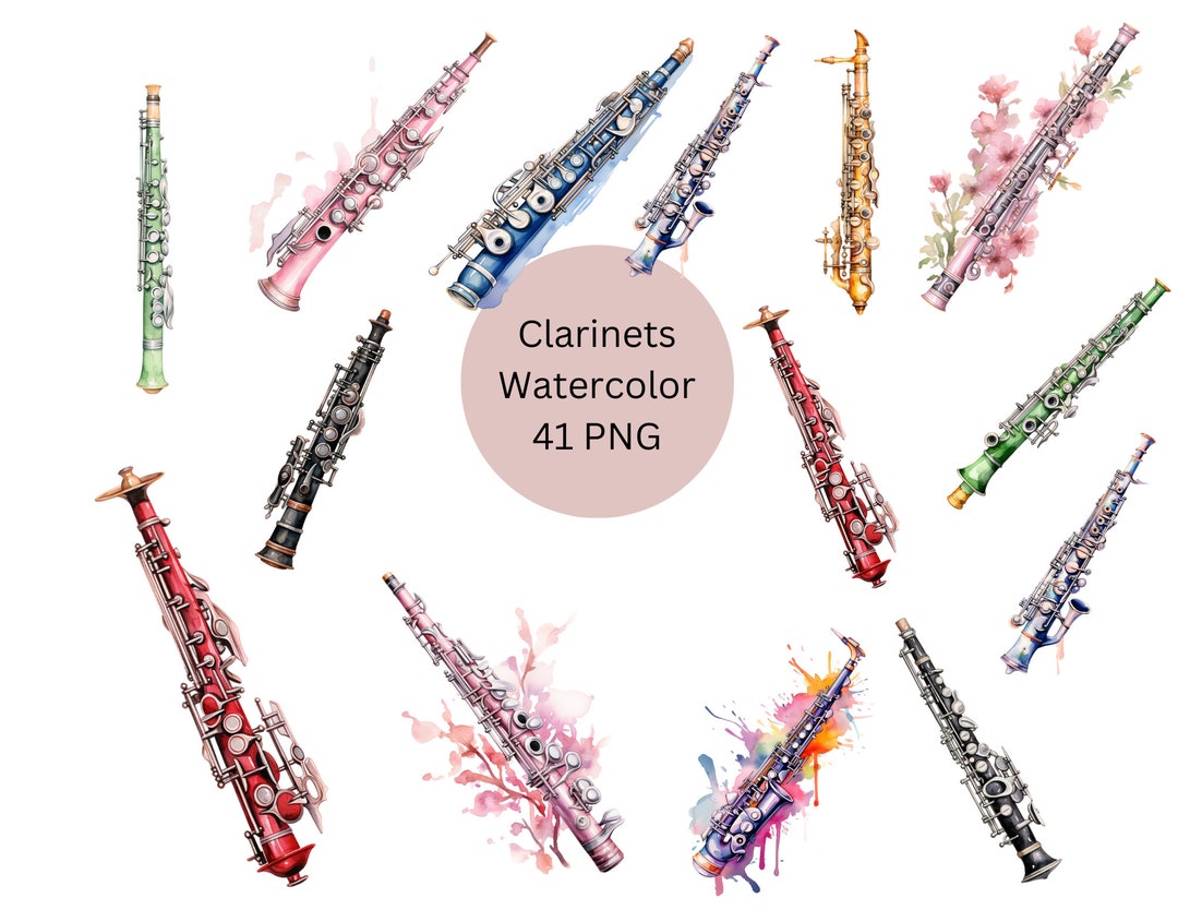 Watercolor Clarinets Clipart, PNG Digital Files on Transparent ...