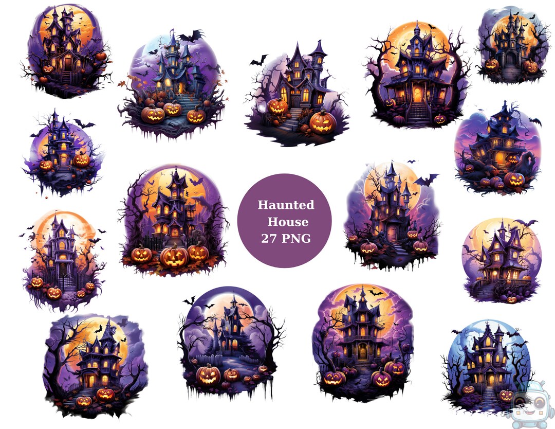 Haunted House Watercolor Clipart, Halloween Clipart, PNG Individual ...