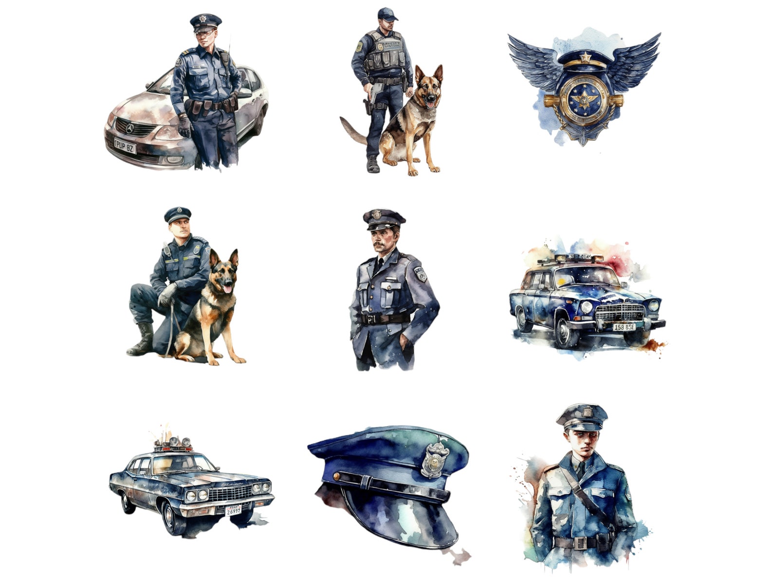 Police Officer Bundle Watercolor 24 PNG Images Clipart - Etsy