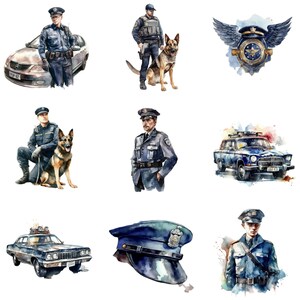 Police Officer Bundle, Watercolor, 24 PNG Images, Clipart, Junk Journal ...