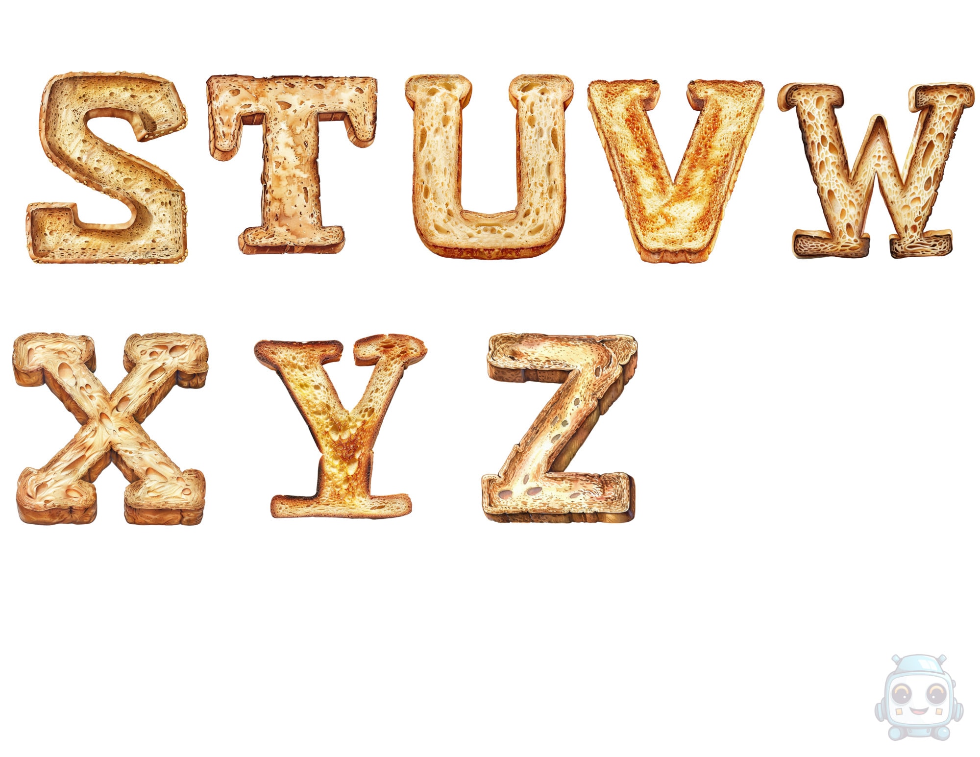 Watercolor Toast Alphabet Clipart, PNG Individual Images on Transparent ...