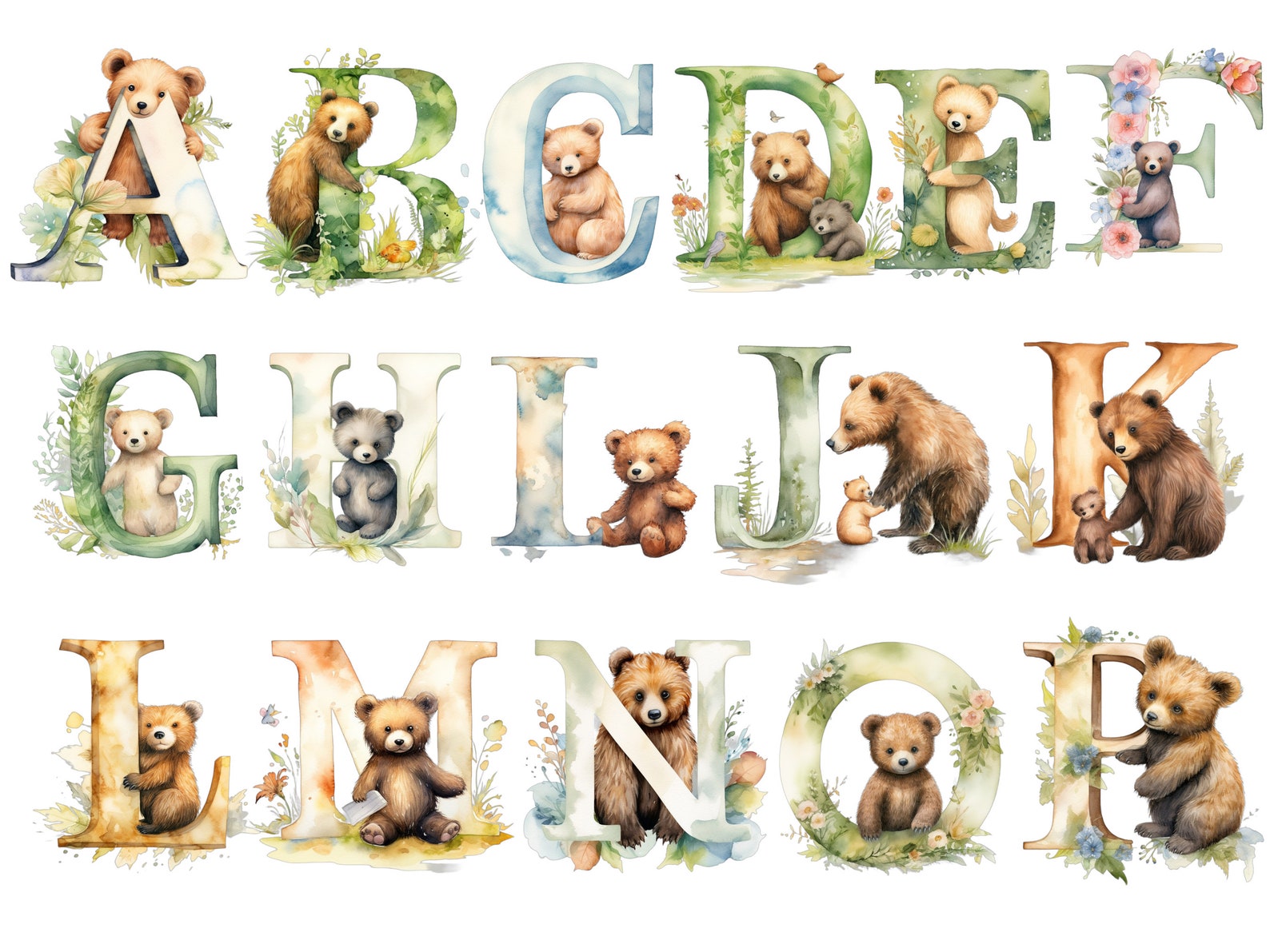 Alfabeto de oso de acuarela en PNG para uso comercial descarga - Etsy ...
