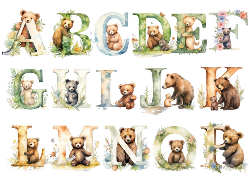 Alfabeto de oso de acuarela en PNG para uso comercial descarga ...