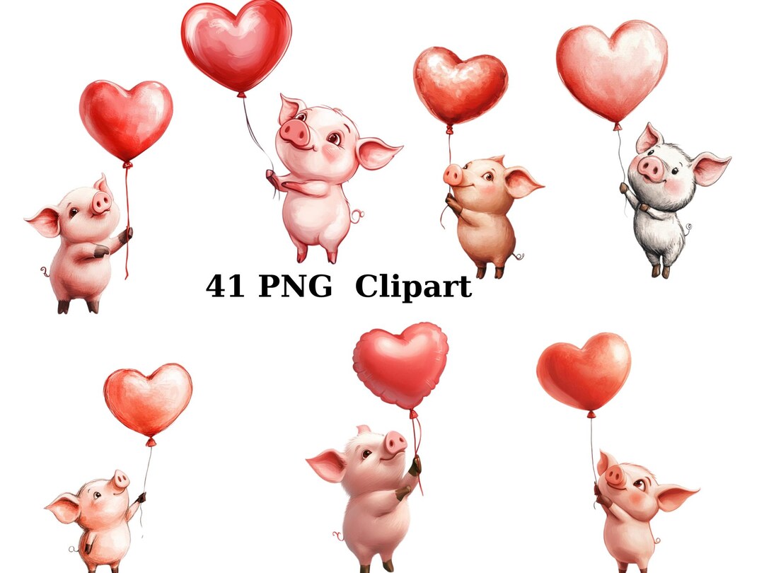 41 Pigs With Balloons Watercolor Clipart, Animals Clipart, PNG ...