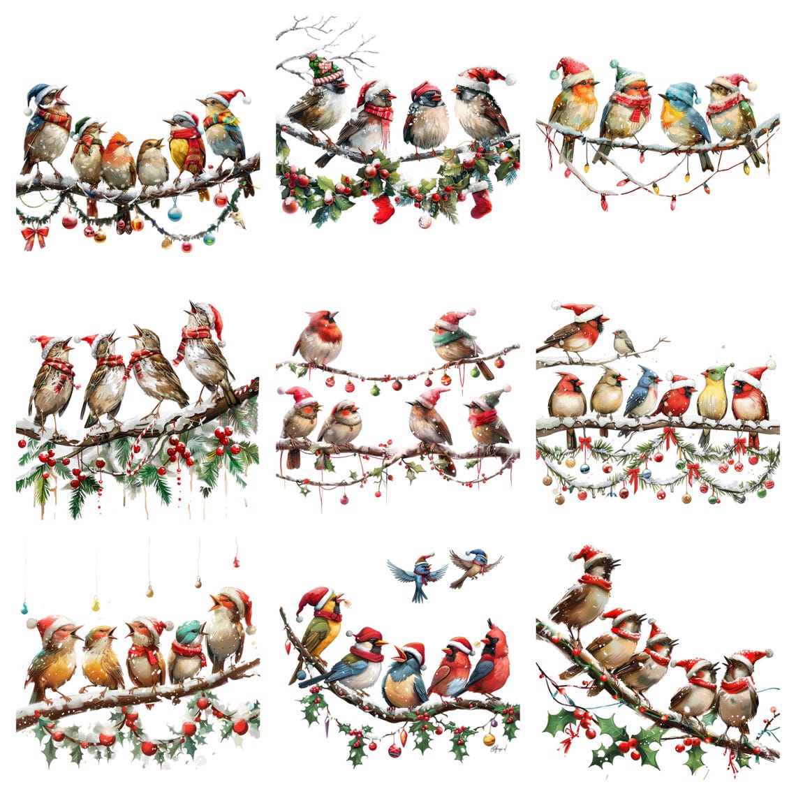 18 Christmas Birds Clipart, Christmas Clipart, PNG Individual Images on ...
