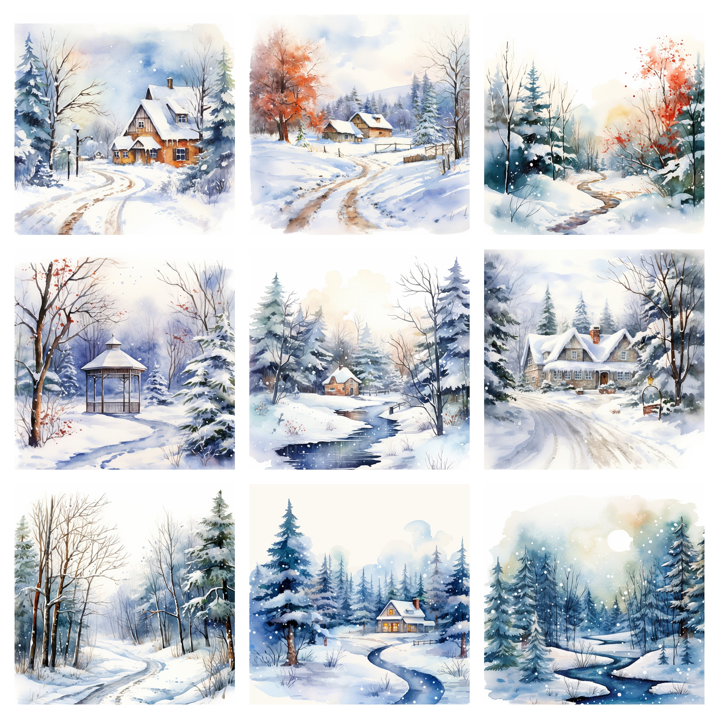 Watercolor Snow Clipart, PNG Digital Files, Sublimation, Commercial Use ...