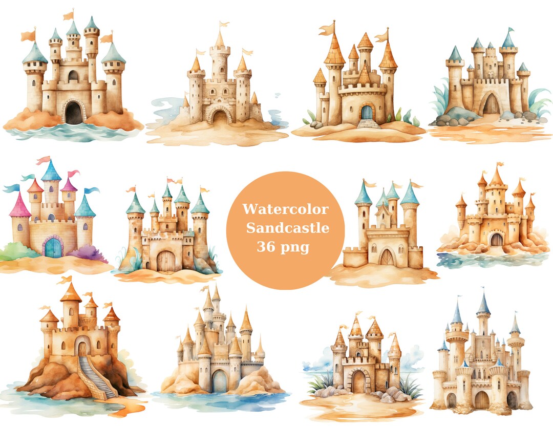 Watercolor Sandcastle Clipart, PNG Digital Files on a Transparent ...