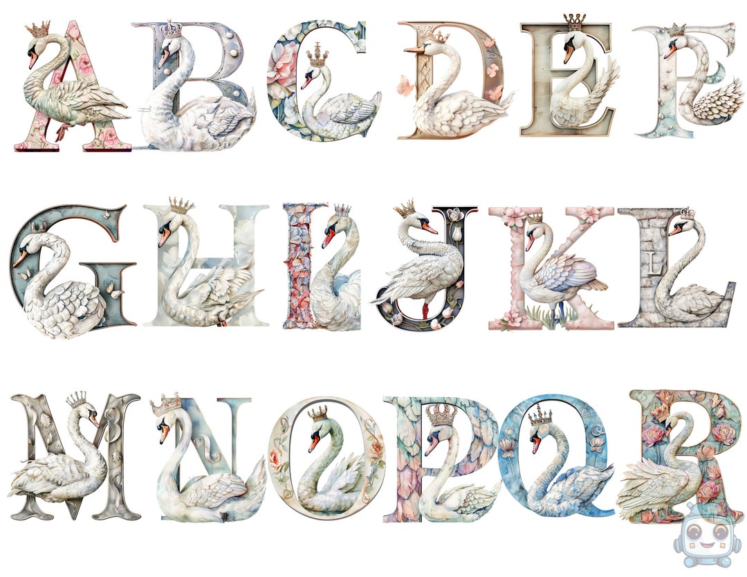 Watercolor Swan Alphabet, Swan Letters Png, Transparent Background ...