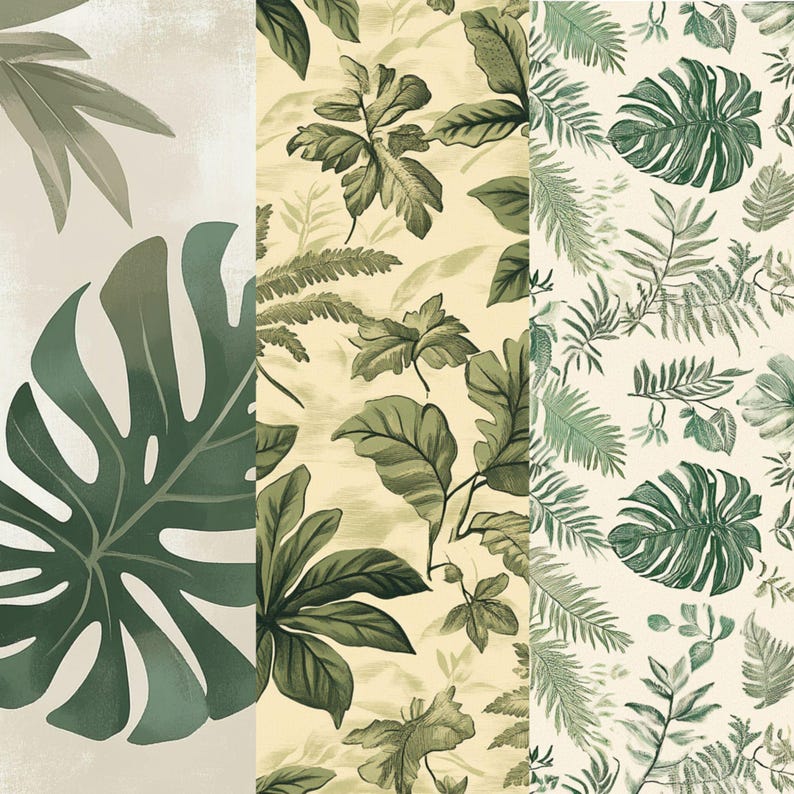 Tropical Green Leaves Digital Paper – 18 Botanical Jungle Backgrounds ...