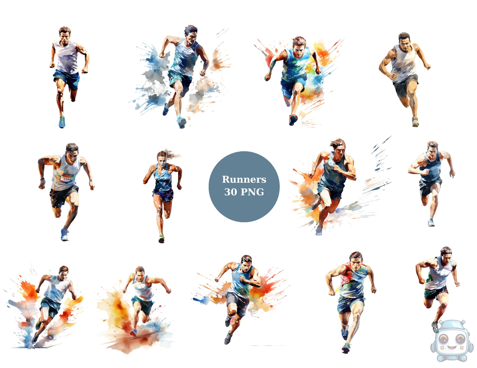 30 Track Runners Watercolor Clipart, Athletics Clipart, Sports Clipart ...